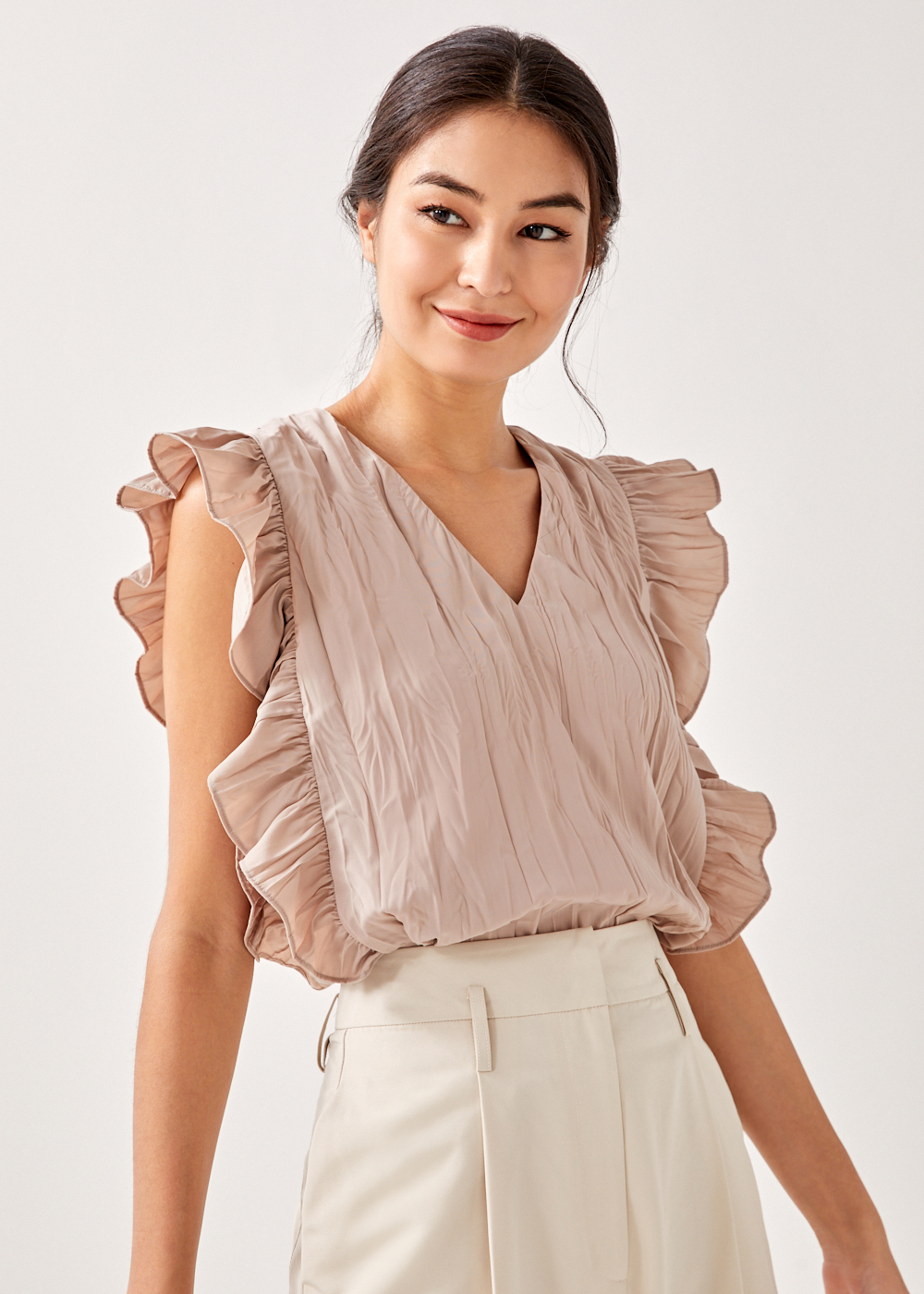 Buy Yoviera Textured Ruffle Top @ Love, Bonito Singapore | Shop Women's Fashion Online