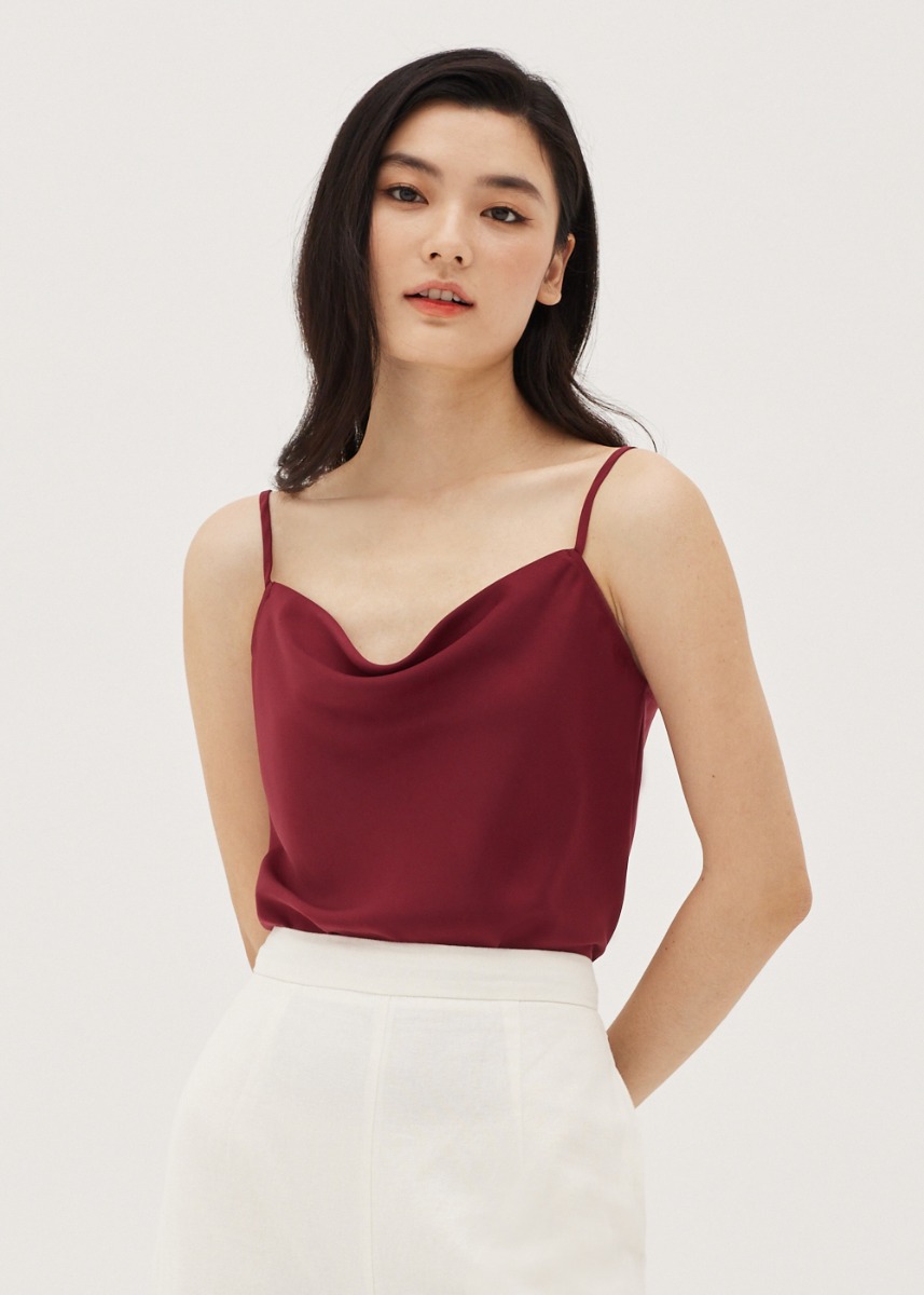 Shop Amia Satin Cowl Neck Top