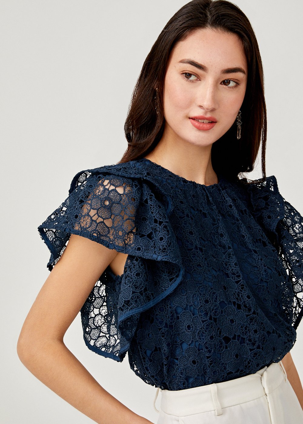 Buy Amaris Lace Ruffle Sleeve Top @ Love, Bonito Singapore | Shop Women ...